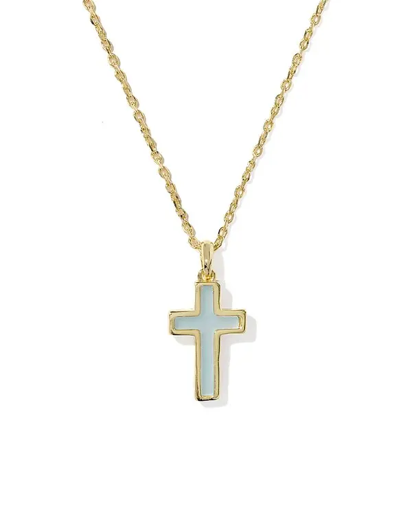 Kendra Scott 14k Gold Plated Cross Pendant Necklace - Gold Matte Light Blue