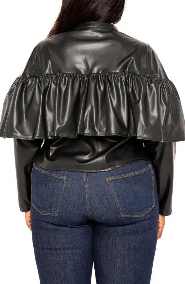BUXOM COUTURE Ruffle Faux Leather Jacket