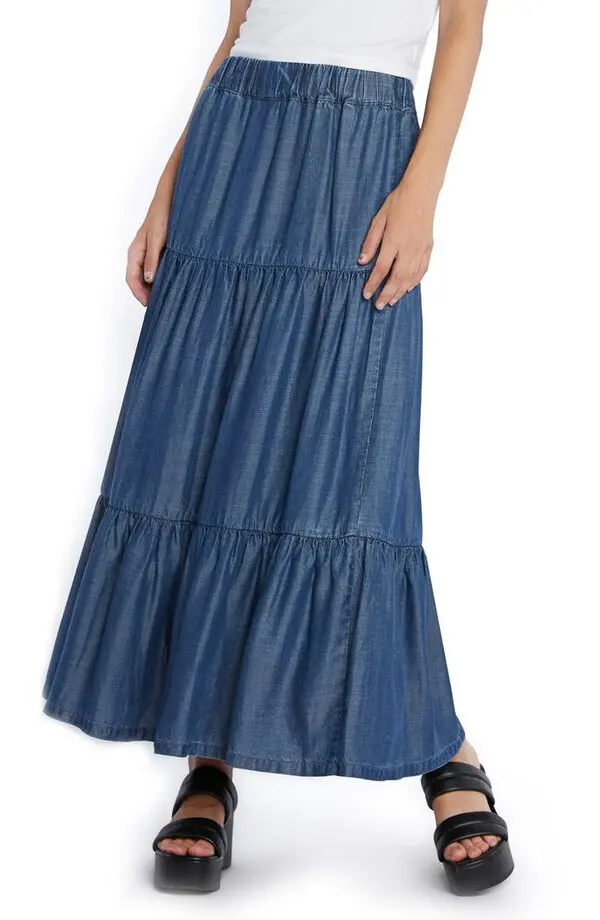 WASH LAB DENIM Tiered Maxi Skirt