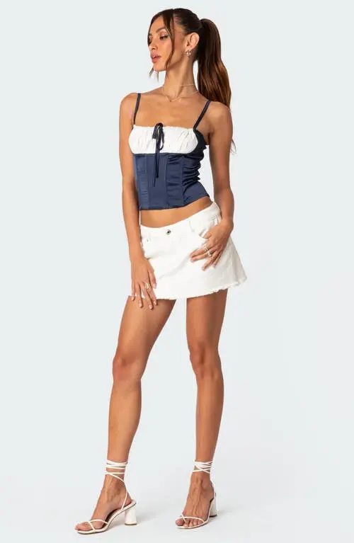 EDIKTED Arabelle Colorblock Satin Corset Top - Navy