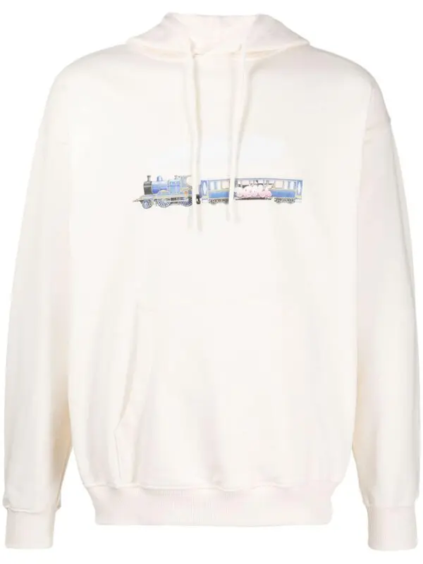 Drole De Monsieur Graphic-print Cotton Hoodie - Neutrals