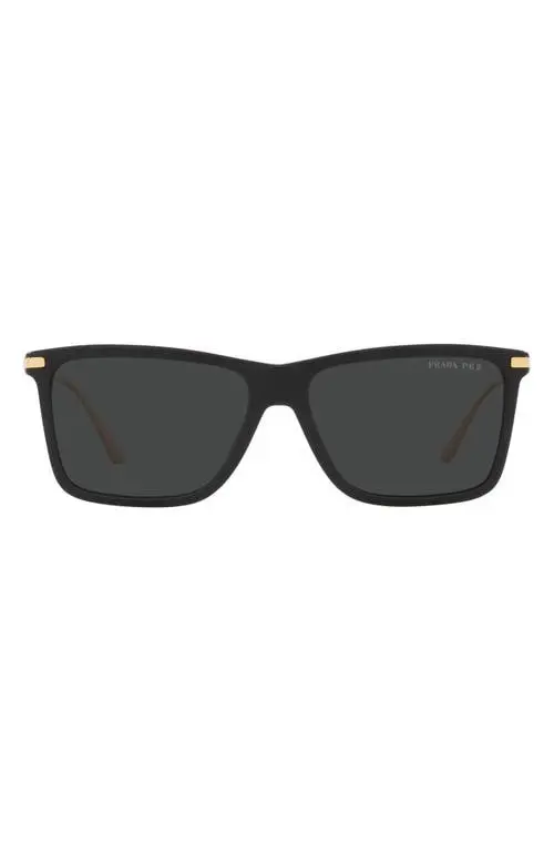 Prada 58mm Polarized Rectangular Sunglasses - Matte Black