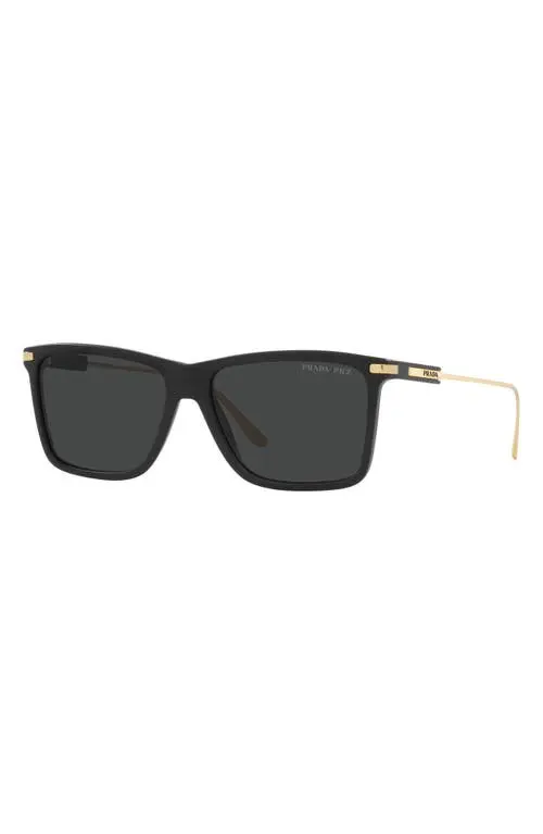 Prada 58mm Polarized Rectangular Sunglasses - Matte Black