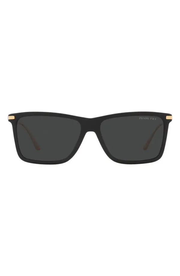Prada 58mm Polarized Rectangular Sunglasses - Matte Black