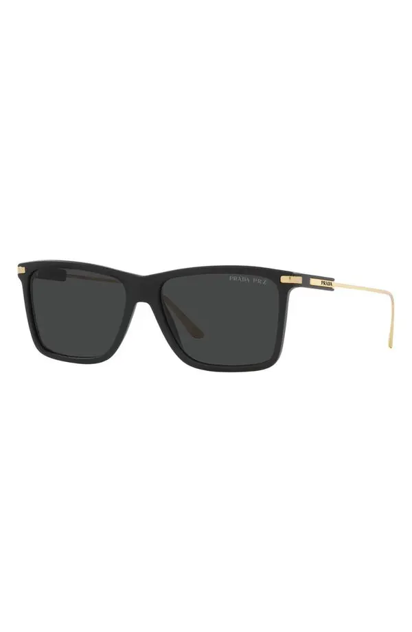 Prada 58mm Polarized Rectangular Sunglasses - Matte Black