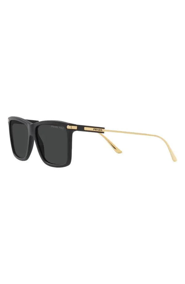 Prada 58mm Polarized Rectangular Sunglasses - Matte Black