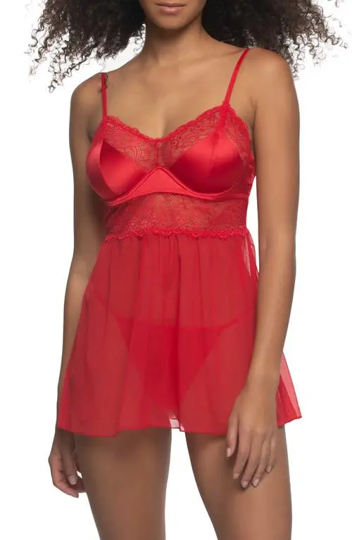 BLACK BOW Heat Babydoll Underwire Chemise & G-string - Lychee