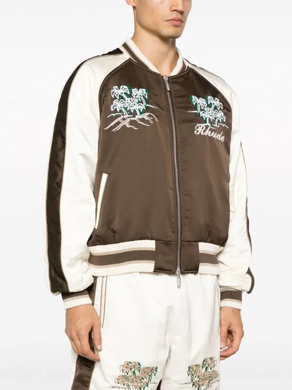 Rhude Souvenir Embroidered Bomber Jacket - Brown