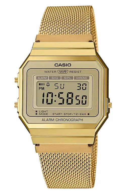 Casio Mesh Strap Digital Chronograph Watch - Gold