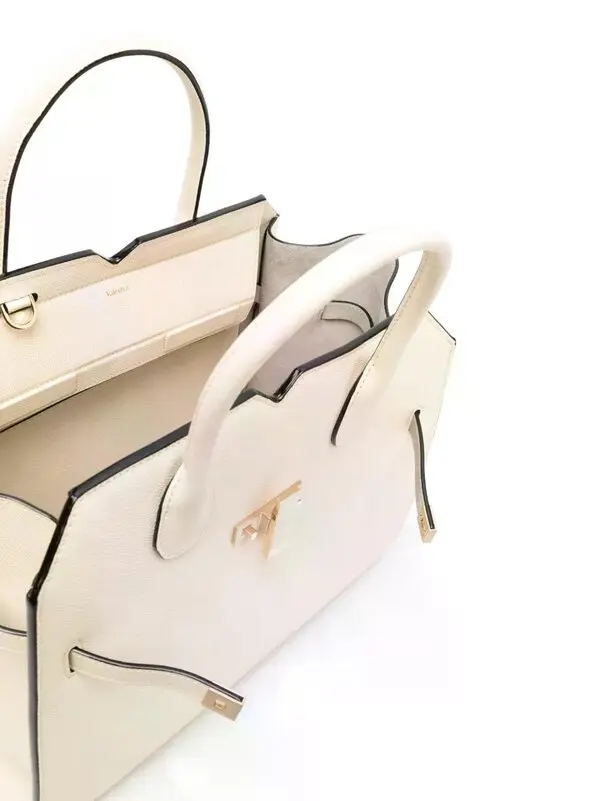 VALEXTRA Milano Medium Leather Tote Bag - Neutrals
