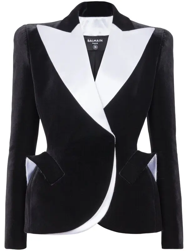 Balmain Two-tone Velvet Blazer - Black