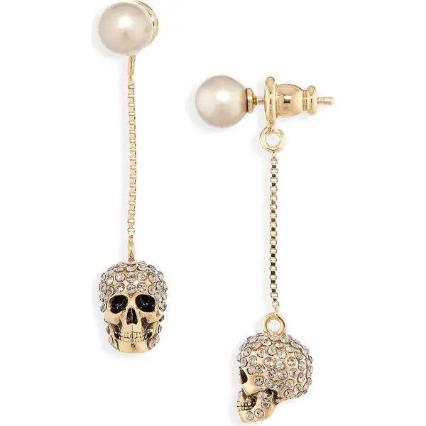 Alexander McQueen Pave Skull Drop Earrings - Coffee