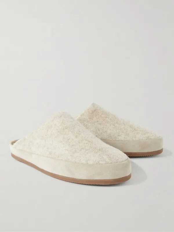 Mulo Suede-trimmed Shearling-lined Recycled Wool Slippers - White