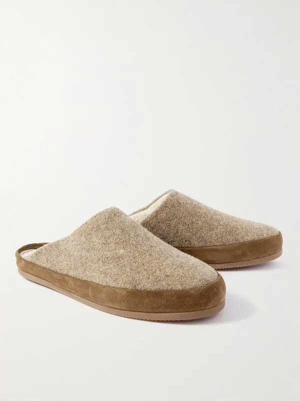 Mulo Suede-trimmed Shearling-lined Recycled-wool Slippers - Brown