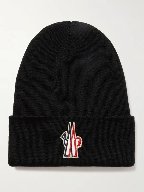 Moncler Logo-appliquéd Ribbed Wool Beanie - Black