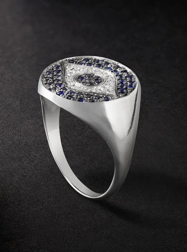 Ileana Makri Little Dawn Chevalier 18-karat White Gold, Sapphire And Diamond Ring - Silver