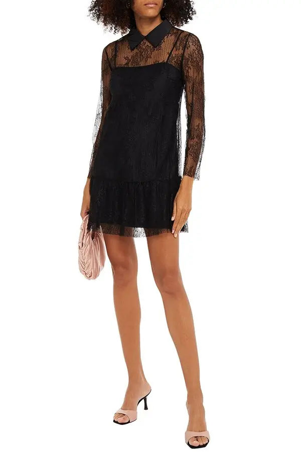 Red Valentino Chantilly Lace Mini Dress In Black - 50% Off | Editorialist