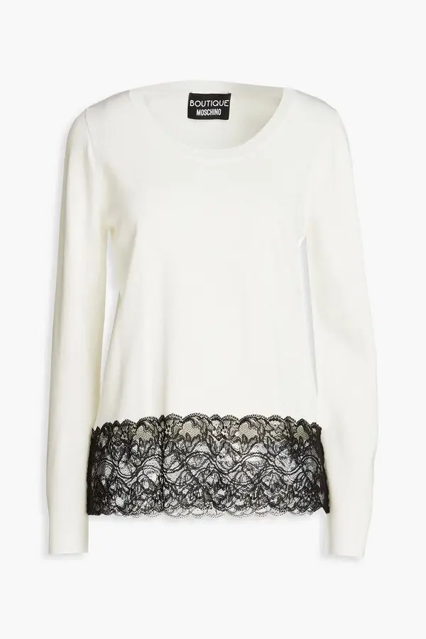 Moschino Chantilly Lace-paneled Stretch-knit Sweater