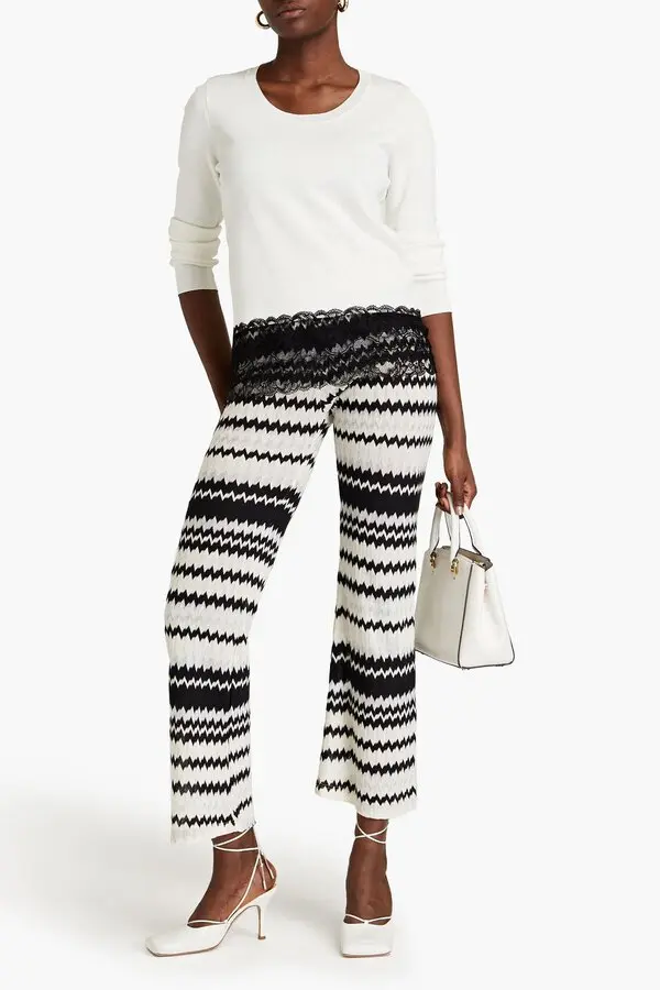 Moschino Chantilly Lace-paneled Stretch-knit Sweater