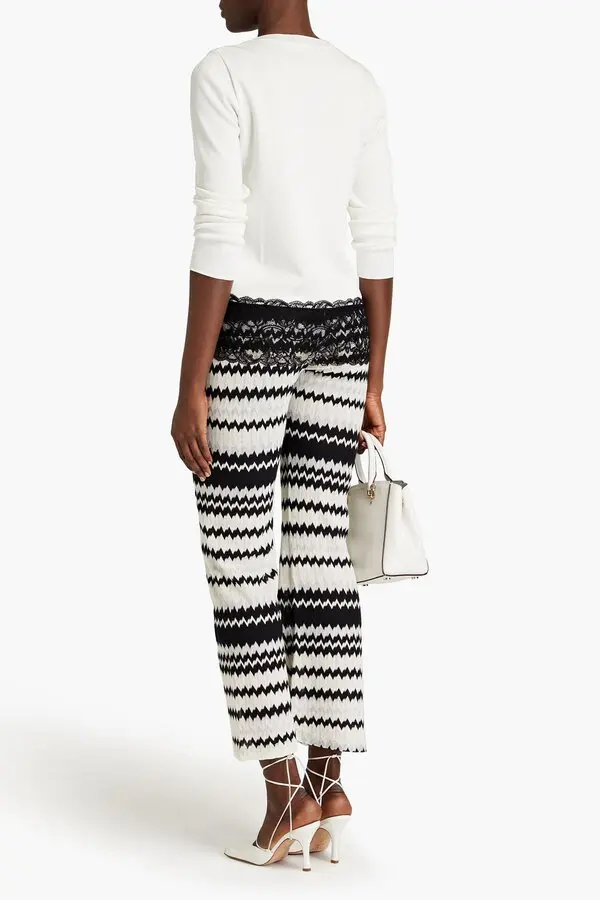 Moschino Chantilly Lace-paneled Stretch-knit Sweater