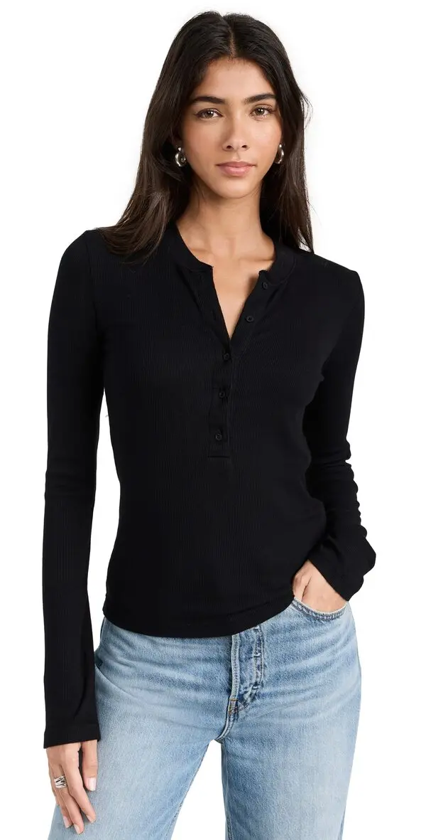 Cotton Citizen Long Sleeve Henley - Jet Black