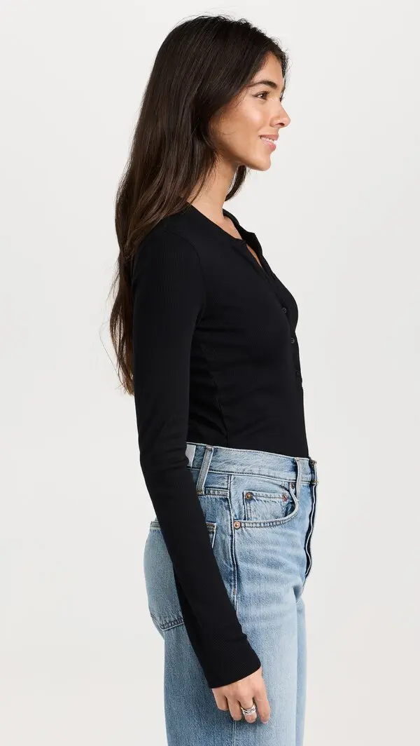 Cotton Citizen Long Sleeve Henley - Jet Black