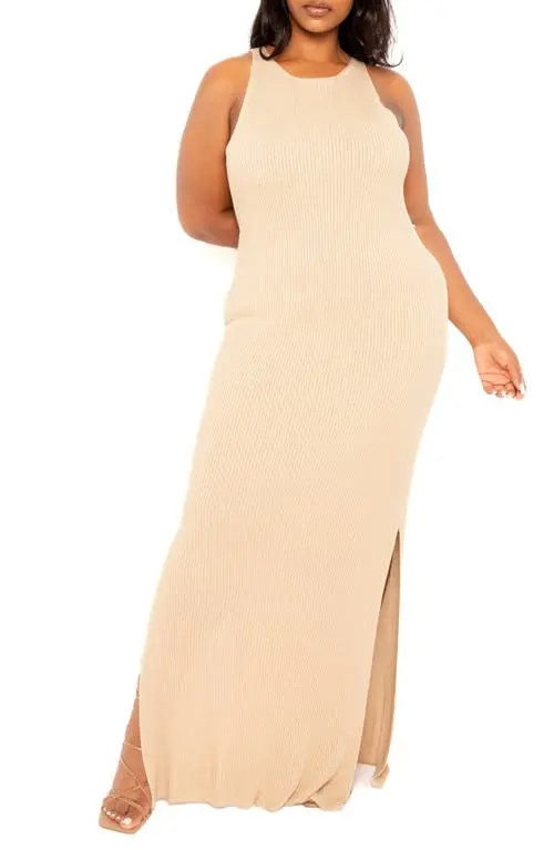 BUXOM COUTURE Ribbed Maxi Sweater Dress - Beige