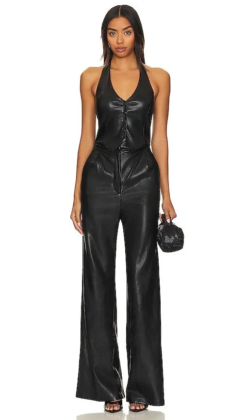 Amanda Uprichard X Isadore Faux Leather Jumpsuit - Black