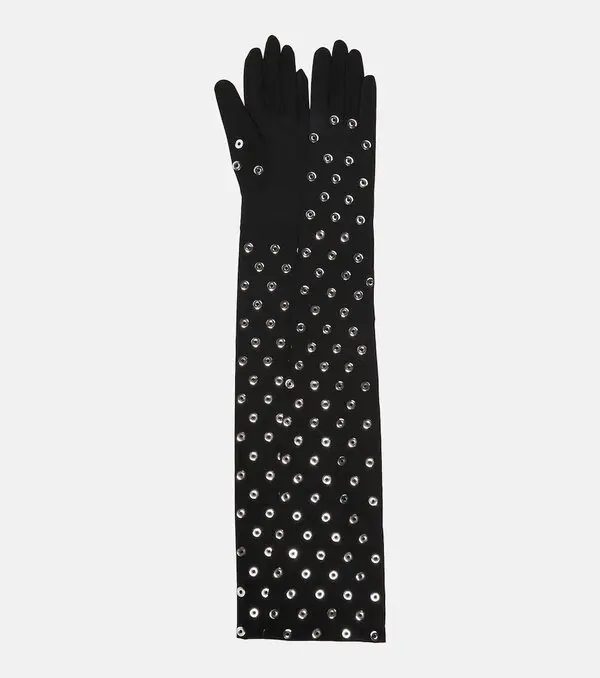 Alaïa Eyelet Embellished Jersey Gloves - Black