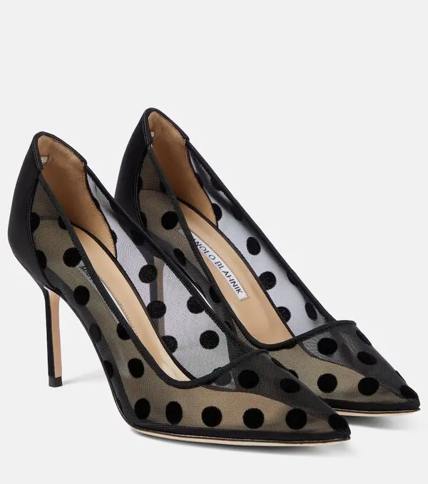Manolo Blahnik Bbla Polka-dot Mesh Pumps