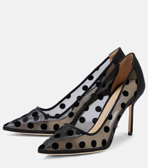 Manolo Blahnik Bbla Polka-dot Mesh Pumps