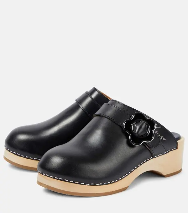 Kenzo Buckle-detail Leather Clogs