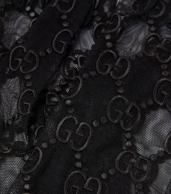 Gucci Gg Embroidered Tulle Gloves - Black | Editorialist