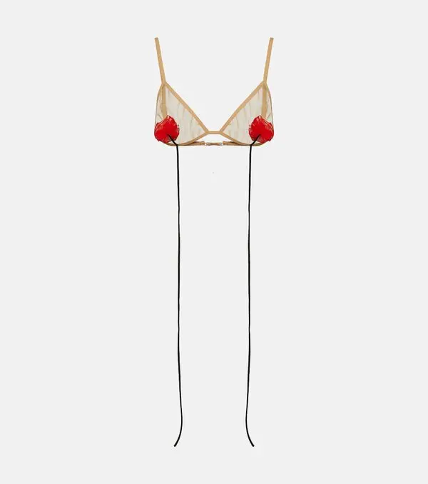 NENSI DOJAKA Floral-appliqué Mesh Bra