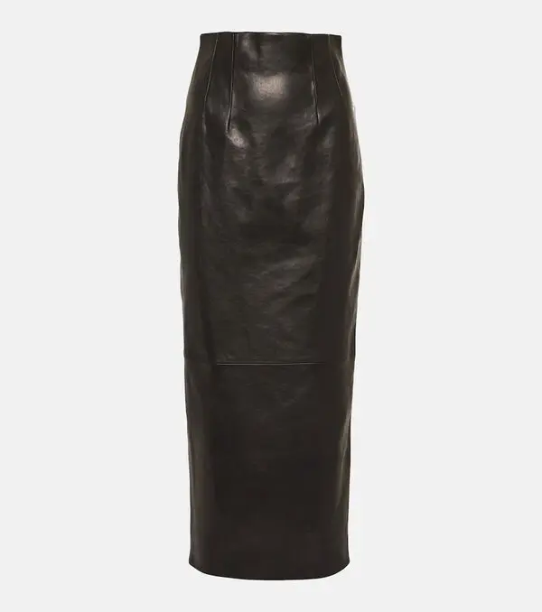 Khaite Loxley Leather Pencil Skirt - Black