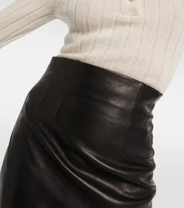Khaite Loxley Leather Pencil Skirt - Black