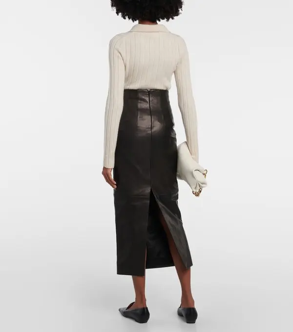 Khaite Loxley Leather Pencil Skirt - Black