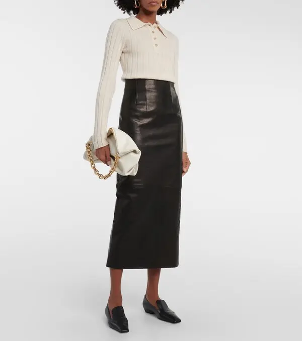 Khaite Loxley Leather Pencil Skirt - Black
