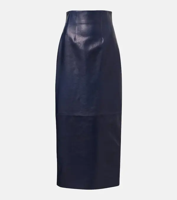 Khaite Loxley Leather Pencil Skirt - Blue