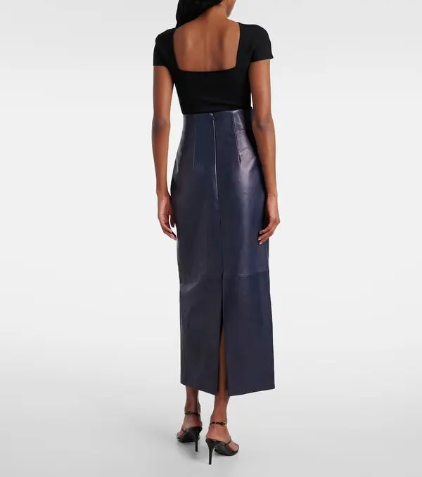 Khaite Loxley Leather Pencil Skirt - Blue