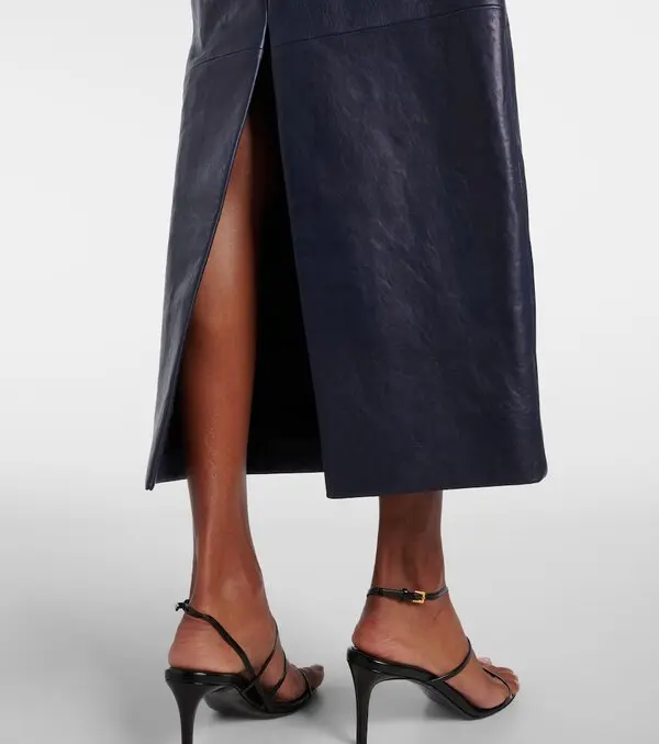Khaite Loxley Leather Pencil Skirt - Blue