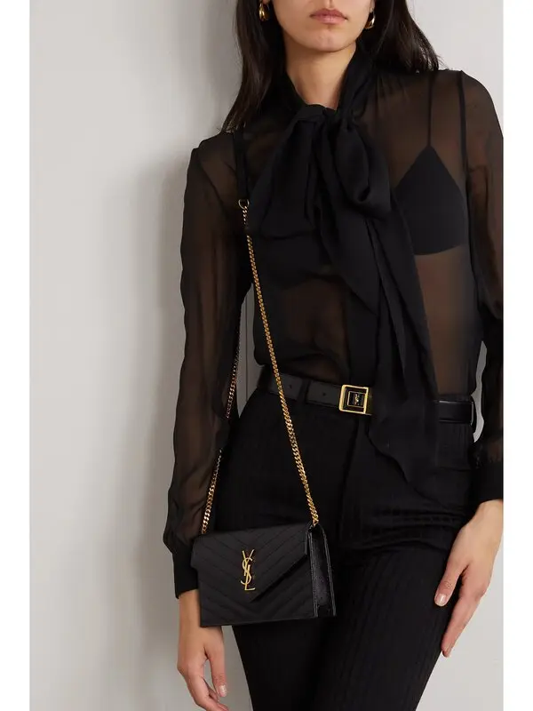 Saint Laurent Cassandre Envelope Chain Matelassé Shoulder Bag - Black