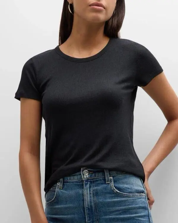 Majestic Filatures Lyocell Cotton Ribbed T-shirt - Noir