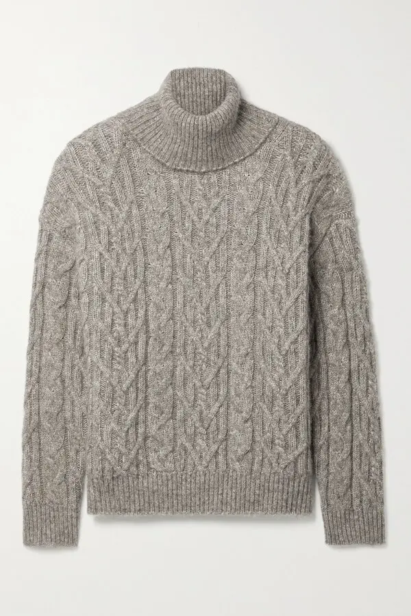NILI LOTAN Annie Cable-knit Alpaca, Cotton And Wool-blend Turtleneck Sweater - Gray