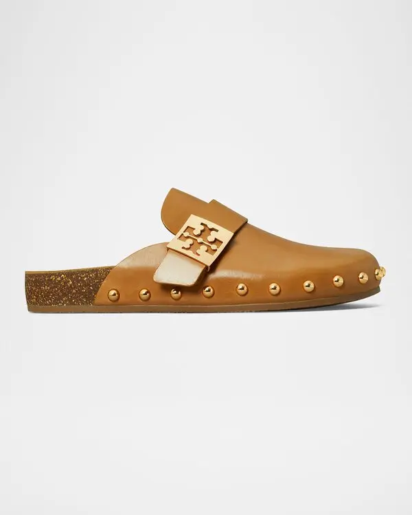 Tory Burch Mellow Leather Buckle Slide Mules - Deep Mocha