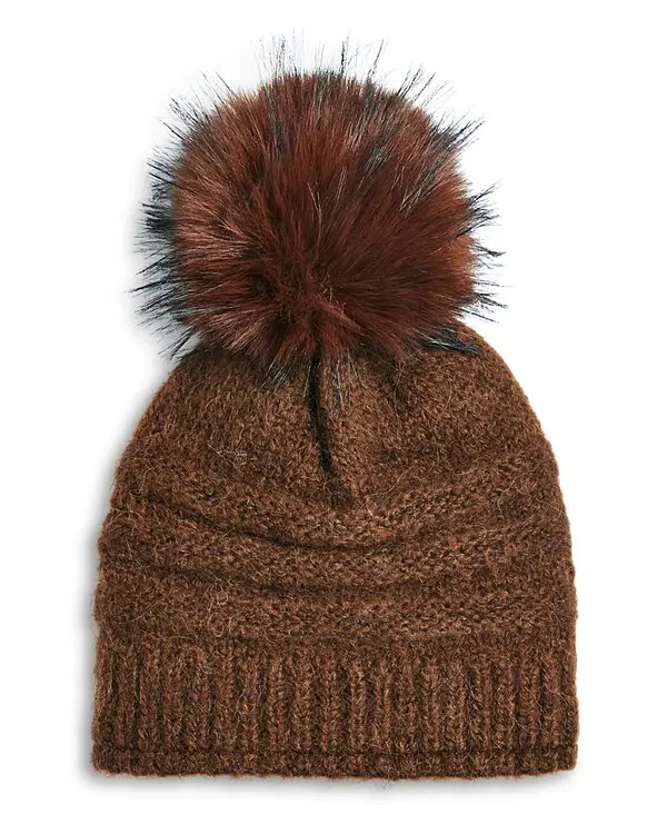 KYI KYI Knit Hat With Pom Pom - Brown