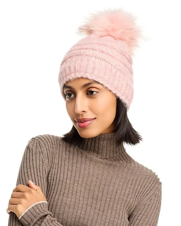 KYI KYI Knit Hat With Pom Pom - Pink
