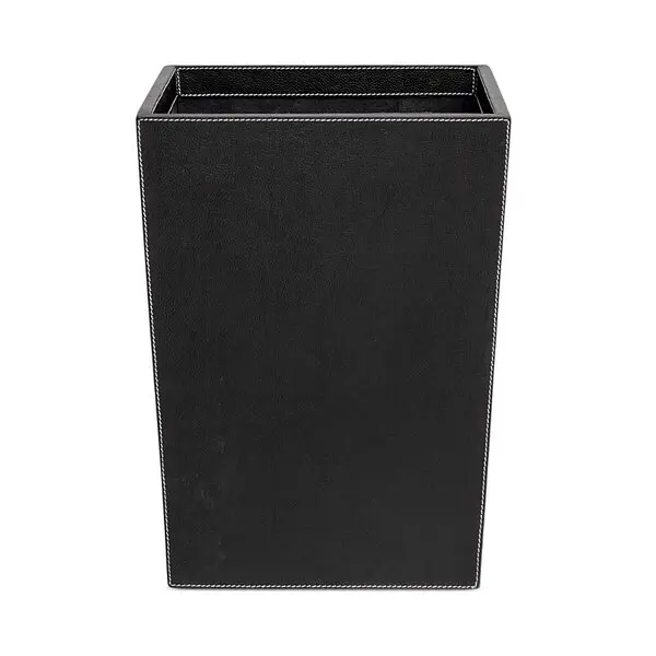 PIGEON AND POODLE Larne Rectangular Full Grain Leather Wastebasket - Black