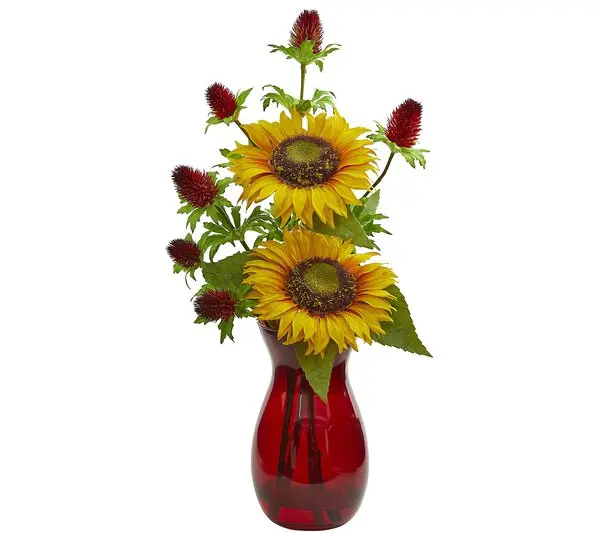 NEARLY NATURAL Sunflower And Thistle Arrangement In Vase Ne Arly Natural - One-color