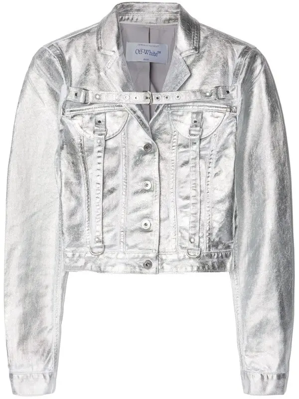 Off-White Laminated Metallic Cropped Jacket - Silver